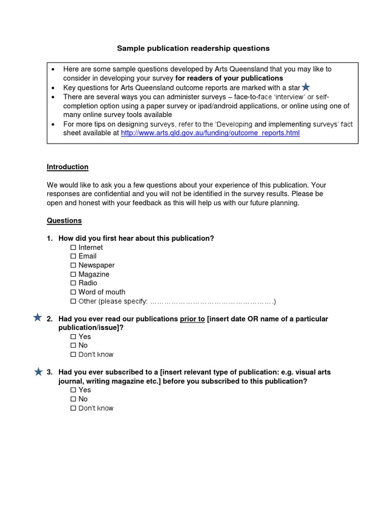 Sample Publication Readership Questions | PDF | Communication