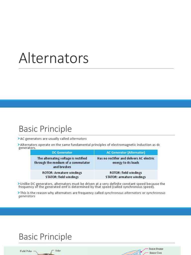 Introduction To Alternators Pdf Electric Generator Manufactured Goods