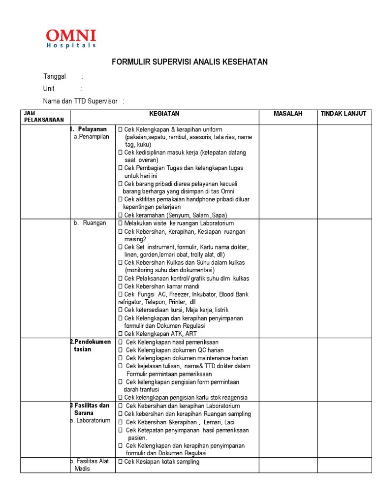 Form Supervisi Laboratorium | PDF | Teknologi & Rekayasa