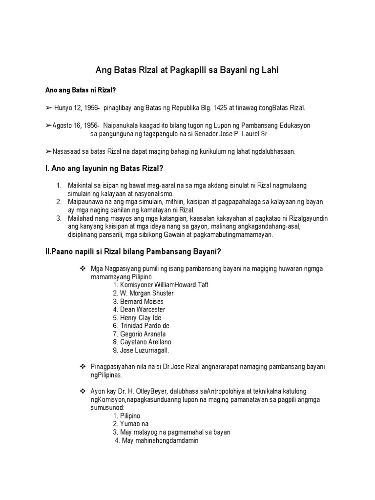 Ang Batas Rizal at Pagkapili Sa Bayani NG Lahi | PDF