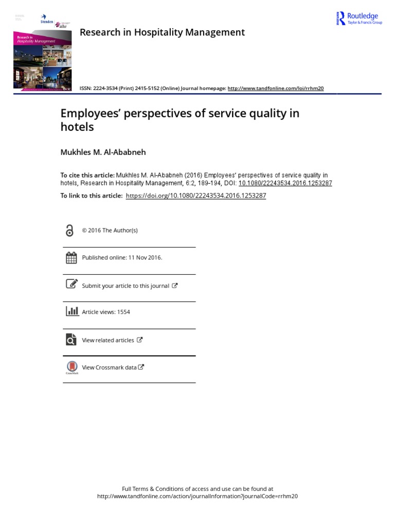 Employees Perspectives of Service Quality in Hotels | PDF | Evaluation ...