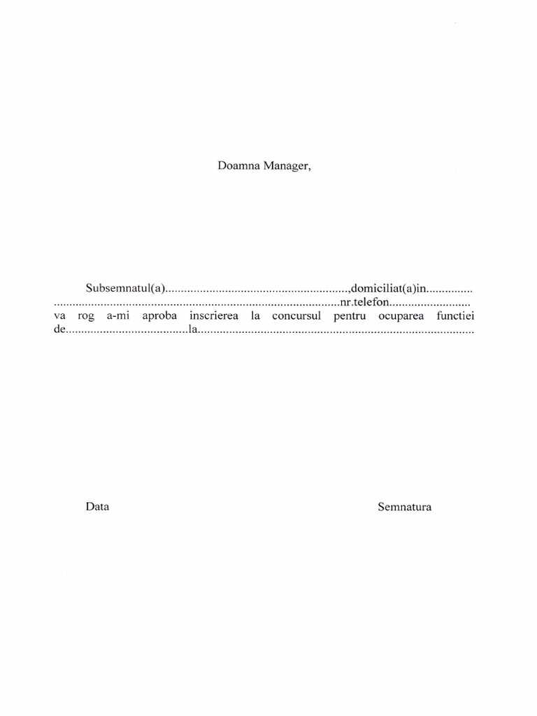 Model Cerere Inscriere Concurs PDF | PDF