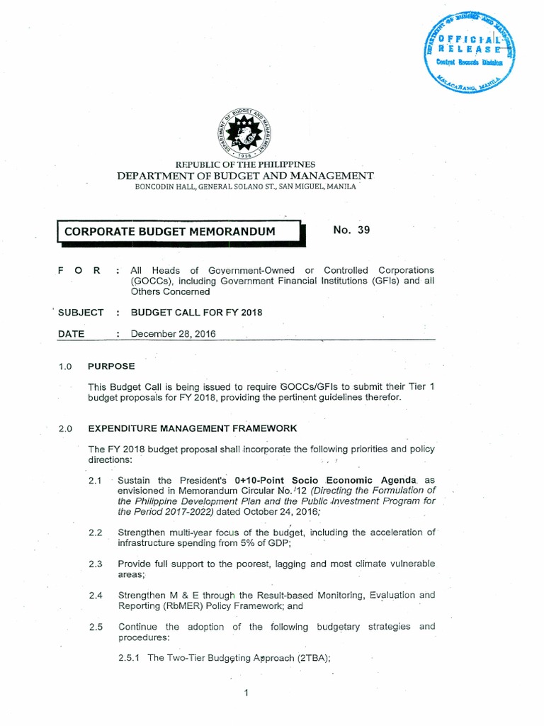 Corporate Budget Memo No. 39 | Investing | Securities (Finance)