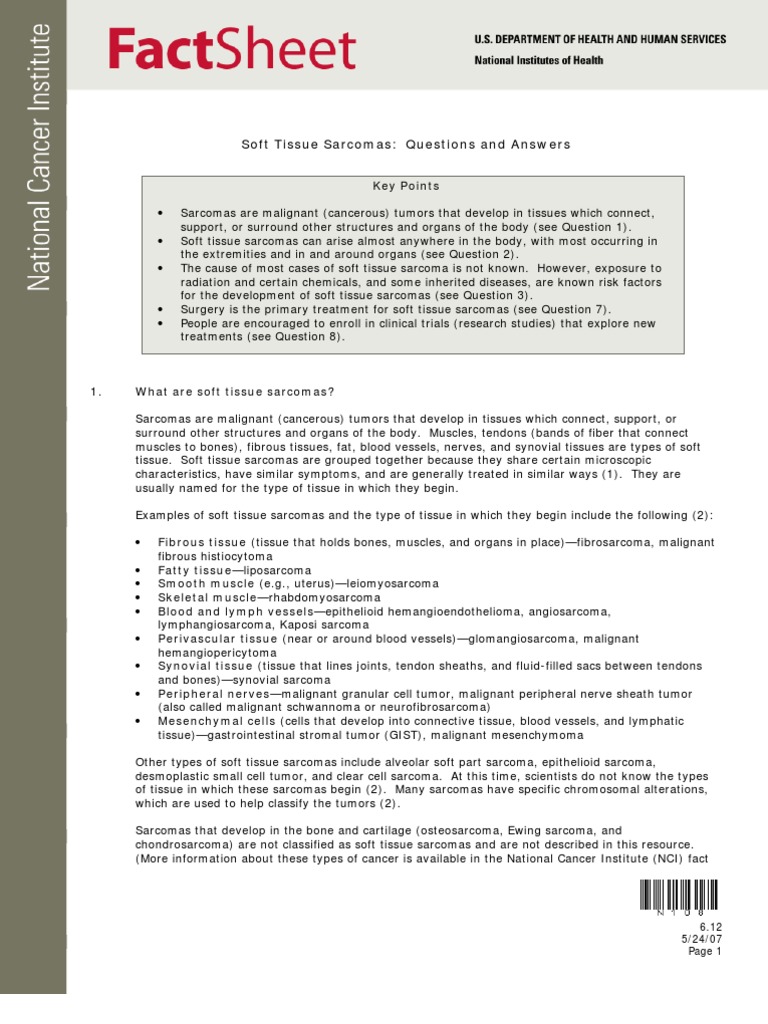 Soft Tissue Sarcomas: Questions and Answers | PDF | Radiation Therapy ...