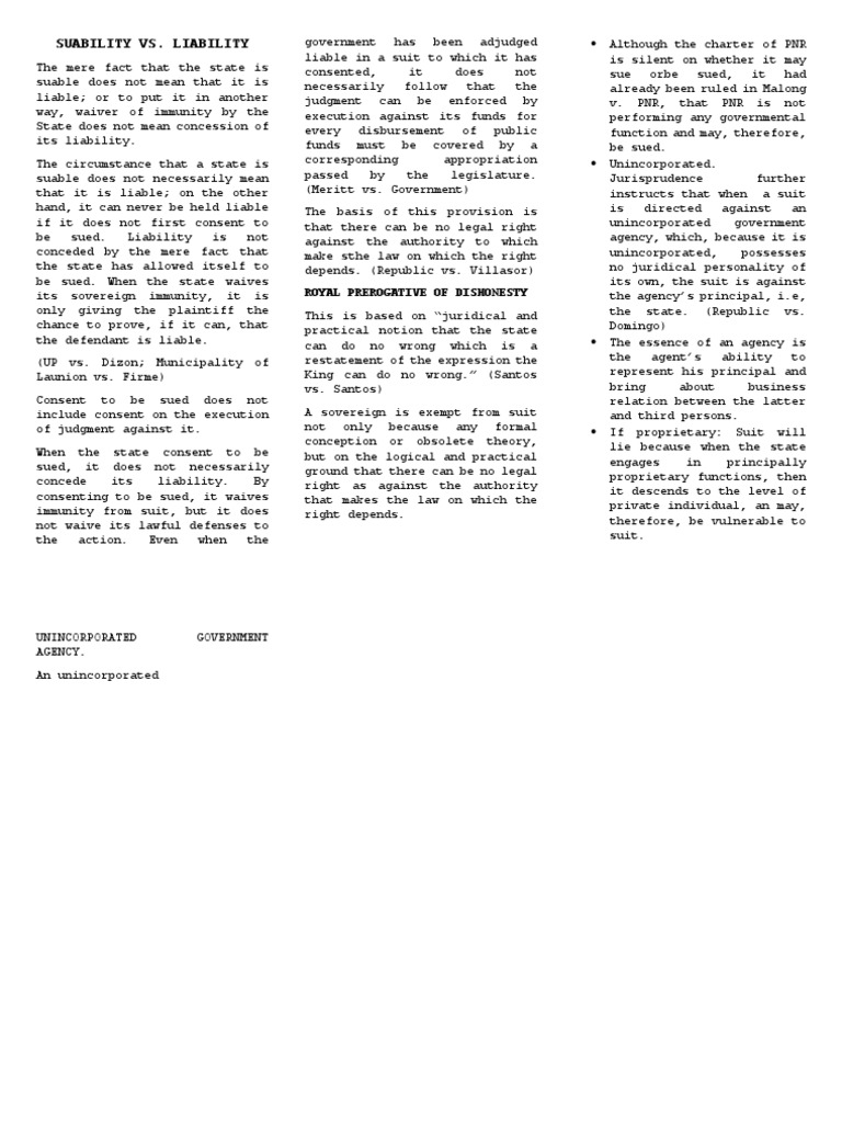 Suability vs. Liability: Royal Prerogative of Dishonesty | PDF ...