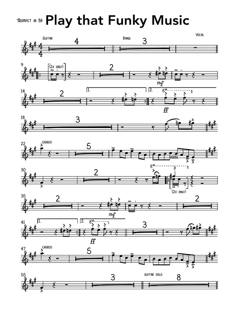 Play That Funky Music - Trumpet in BB | PDF | Performing Arts | Musical ...