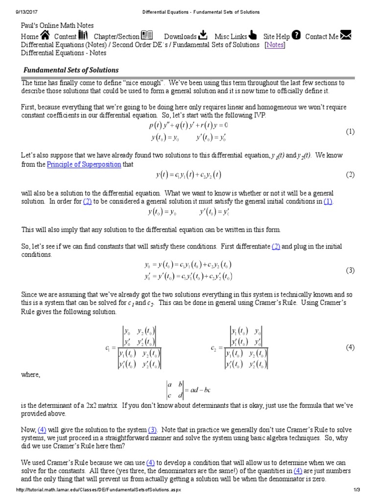 Fundamental Sets of Solutions in DEs | PDF | Equations | Differential ...