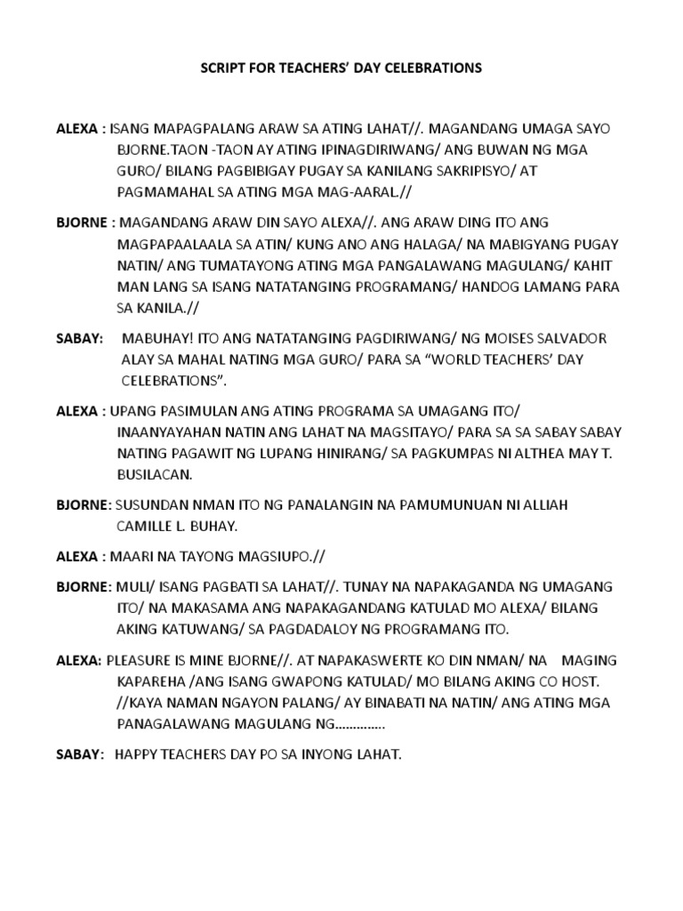 Script For Teachers | PDF