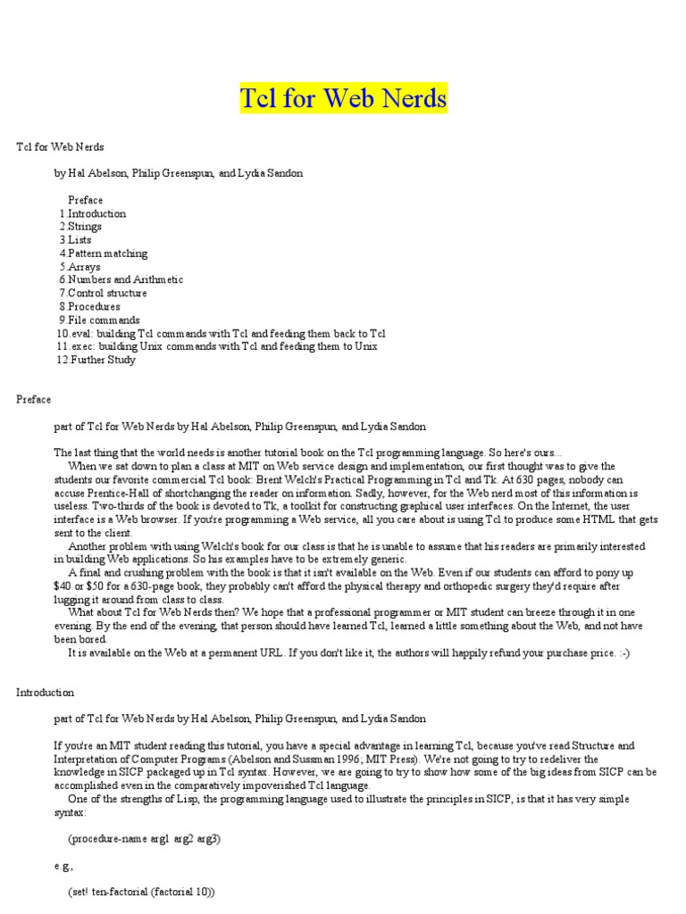 Tcl Tk For Web Nerds Pdf Command Line Interface Subroutine