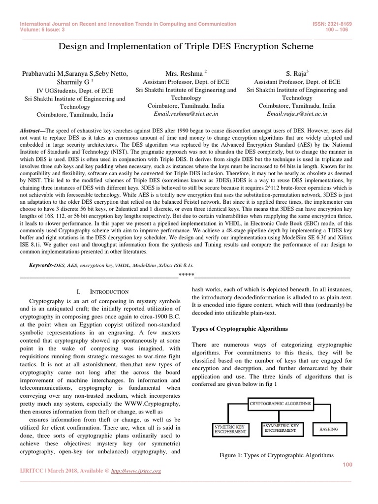 Design and Implementation of Triple DES Encryption Scheme | PDF | Cryptography | Key (Cryptography)