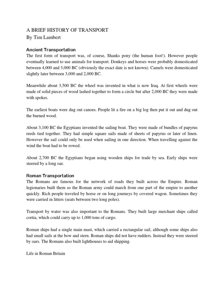 Brief History of Transportation | PDF | Road Transport | Road Surface