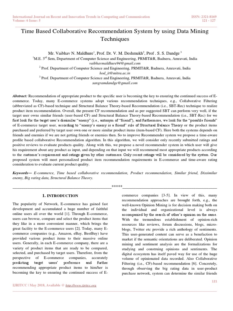 Time Based Collaborative Recommendation System by Using Data Mining ...