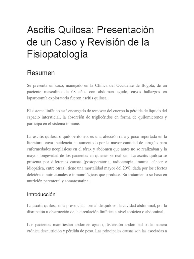 Ascitis Quilosa: Caso y Fisiopatología | PDF | Especialidades Medicas ...
