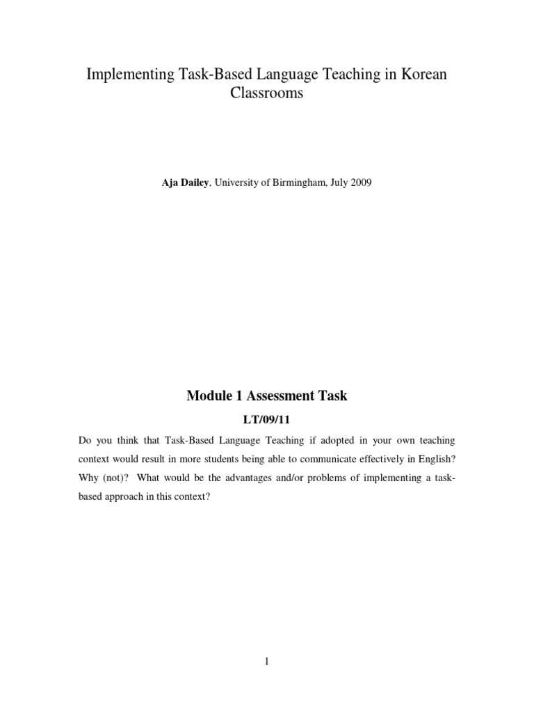 Implementing Task-Based Language Teaching in Korean Classrooms | PDF | Second Language | Teachers