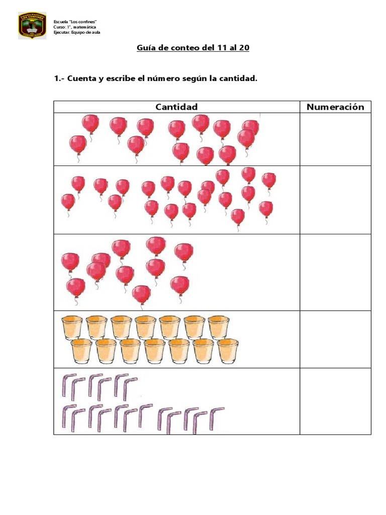 Guía de Conteo Del 11 Al 20 | PDF