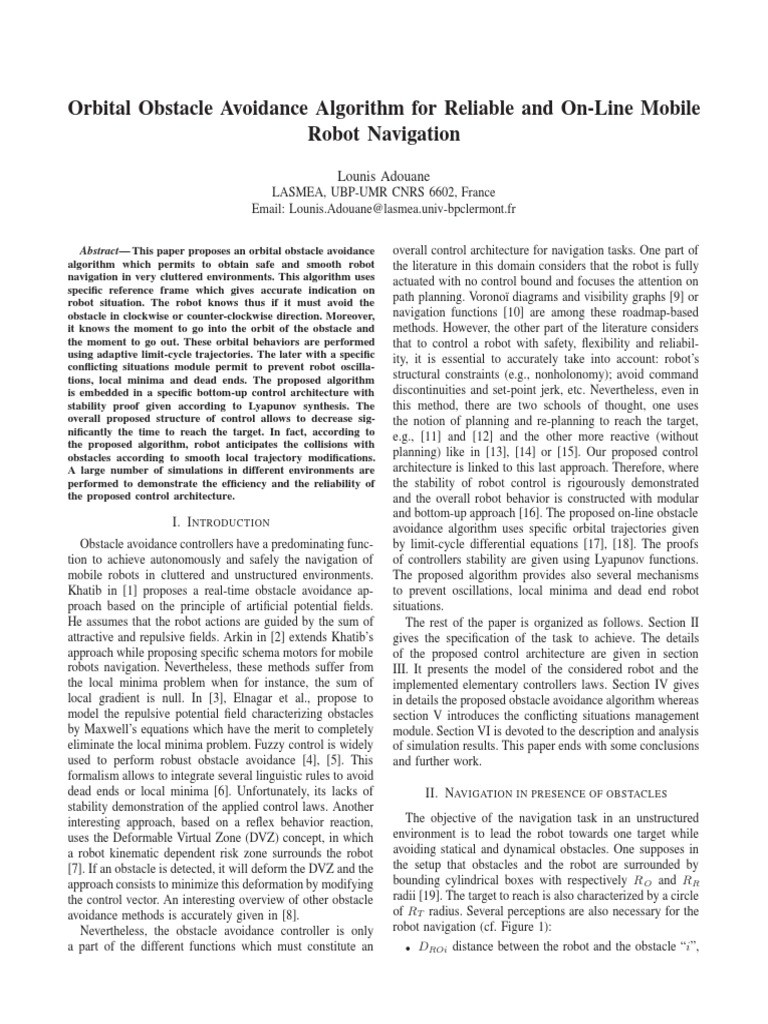 Orbital Obstacle Avoidance Algorithm For Reliable And On Line Mobile