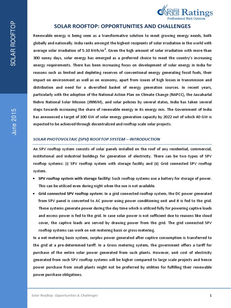 Solar Rooftop Opportunities and Challenges | PDF | Solar Power ...