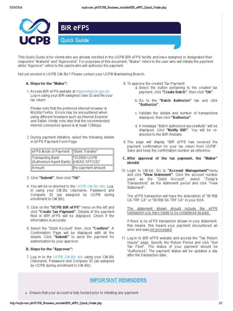 BIR EFPS Quick Guide | Payments | E Commerce