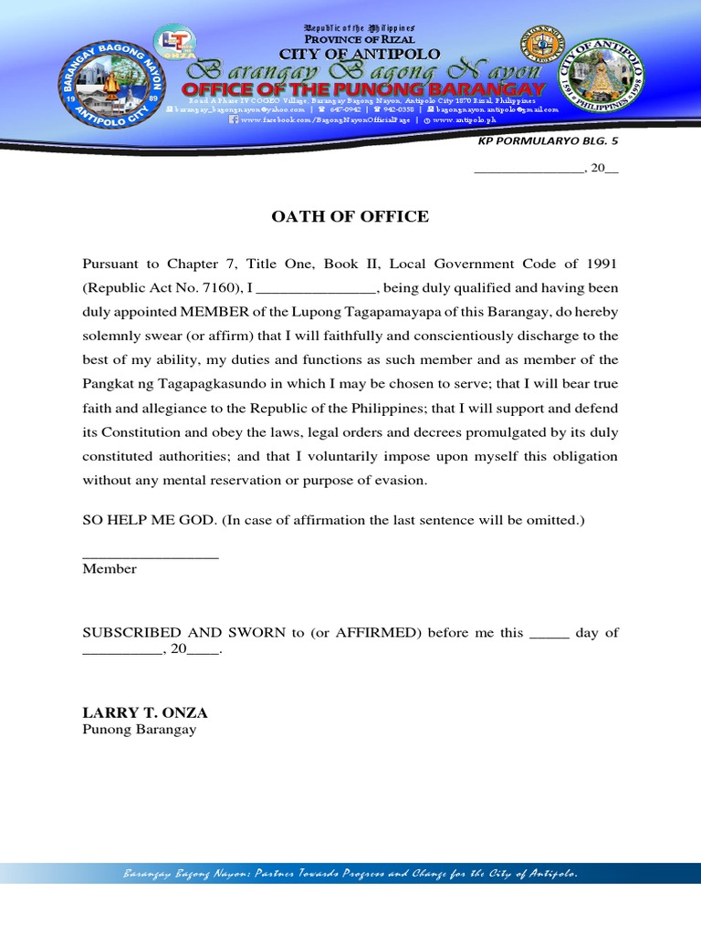KP Form #5 (Lupon Member Oath Statement) | PDF