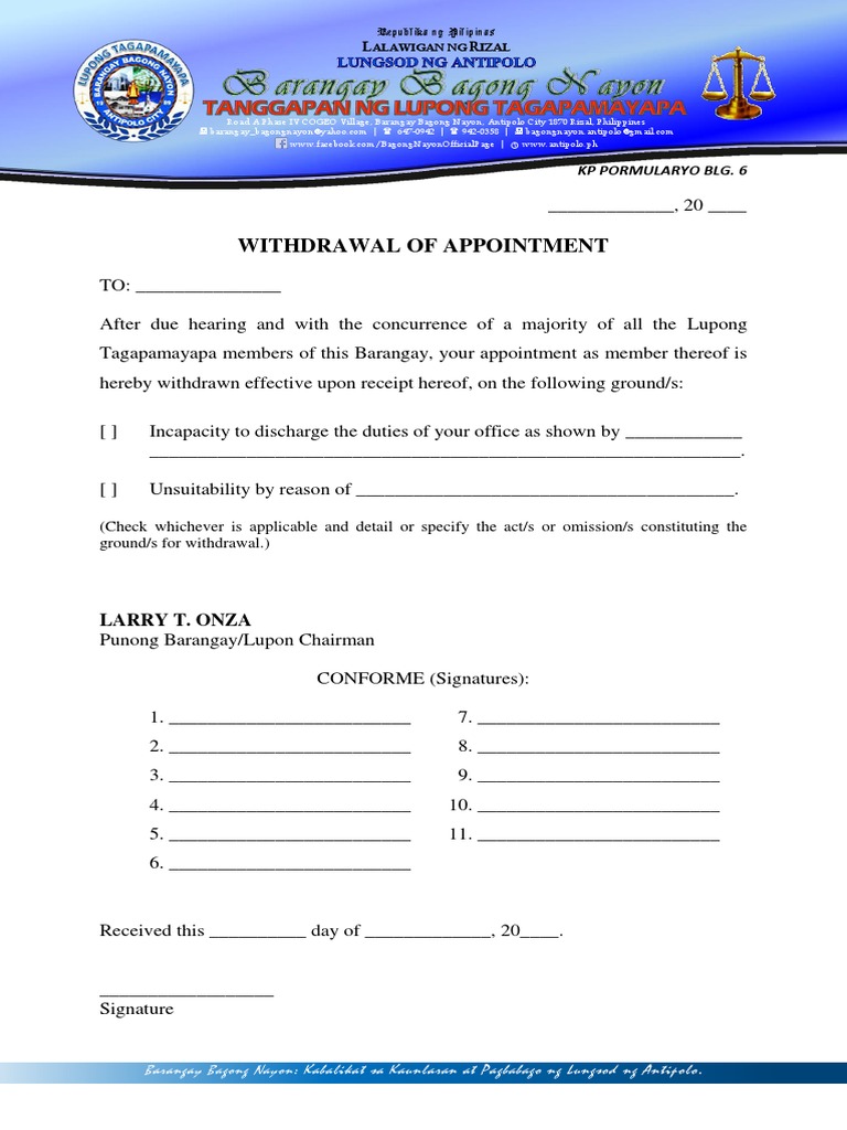 KP Form #6 (Withdrawal of Appointment) | PDF