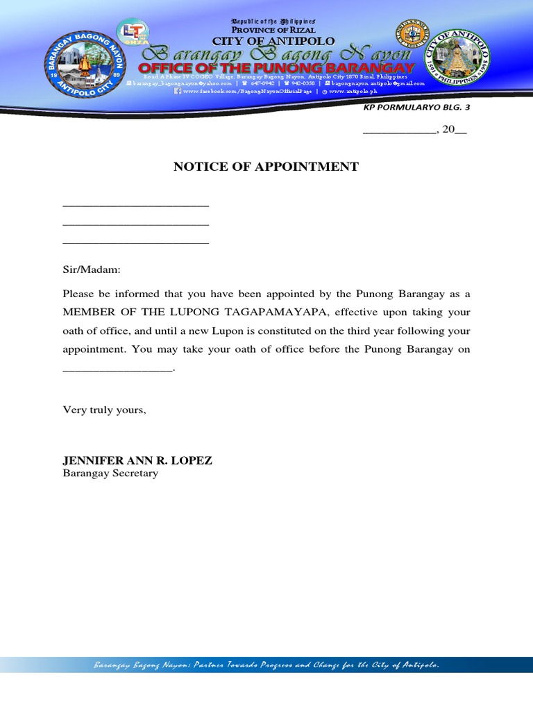 KP Form #3 (Notice of Appointment) | PDF