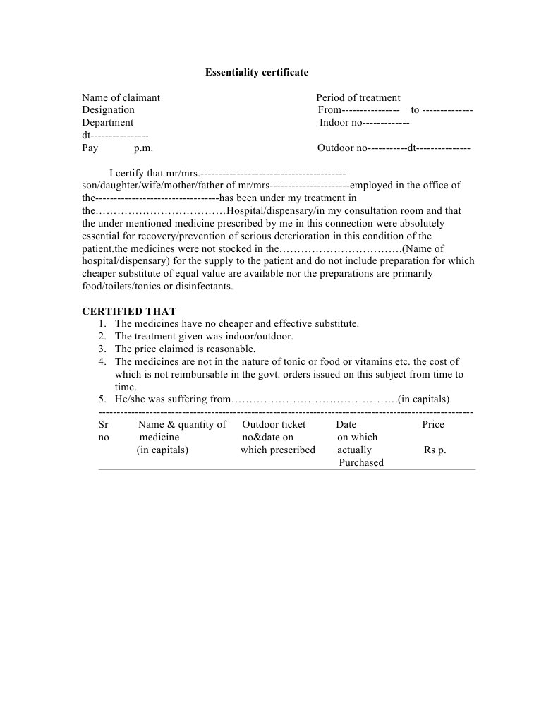 Essentiality Certificate Pdf Essential Health Services A Guidance