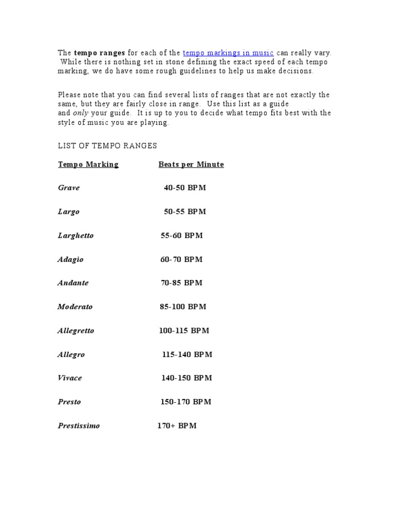 Tempo Beat Bpm Pdf Tempo Performing Arts