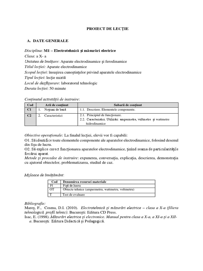 Model Proiect Lectie 1 | PDF