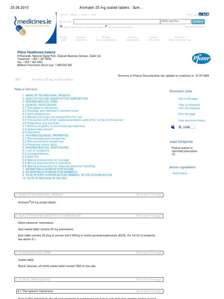 Aromasin 25 MG Coated Tablets SMPC | PDF | Medical Treatments ...