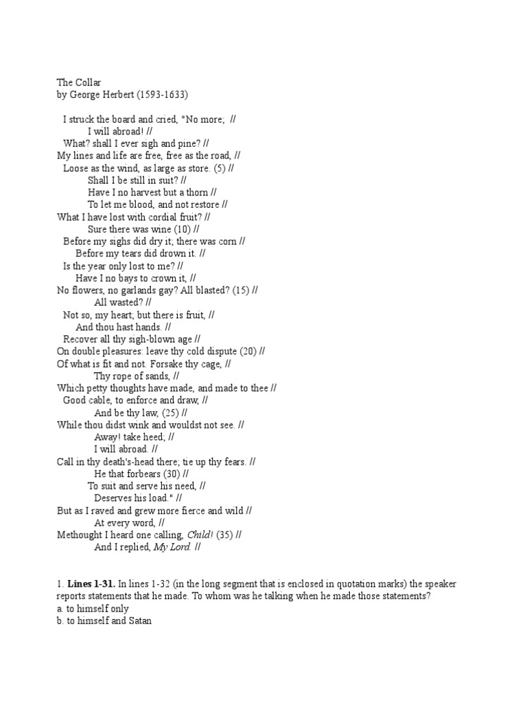 The Collar: A Poem Exploring the Restraints of Faith and the Call to ...