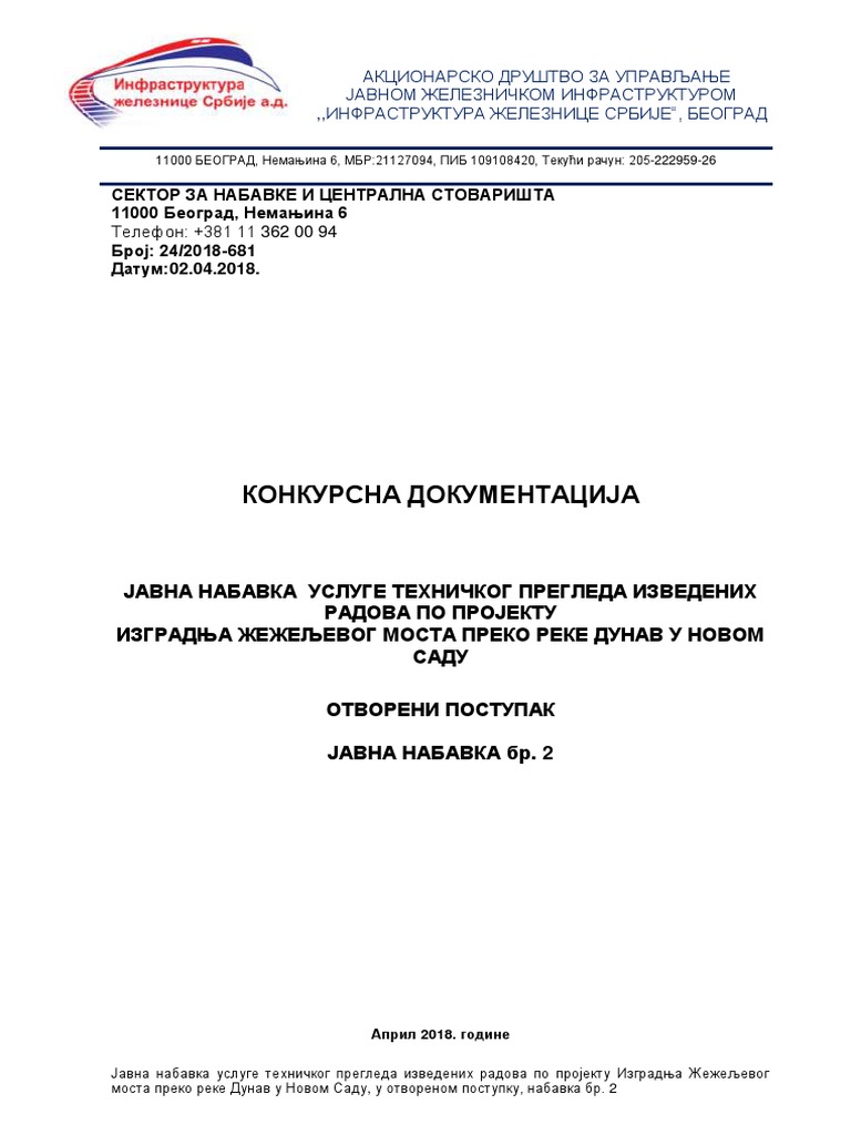 Konkursna Dokumentacija Za Tehnicki Pregled Po Projektu ZEZELJEV MOST | PDF