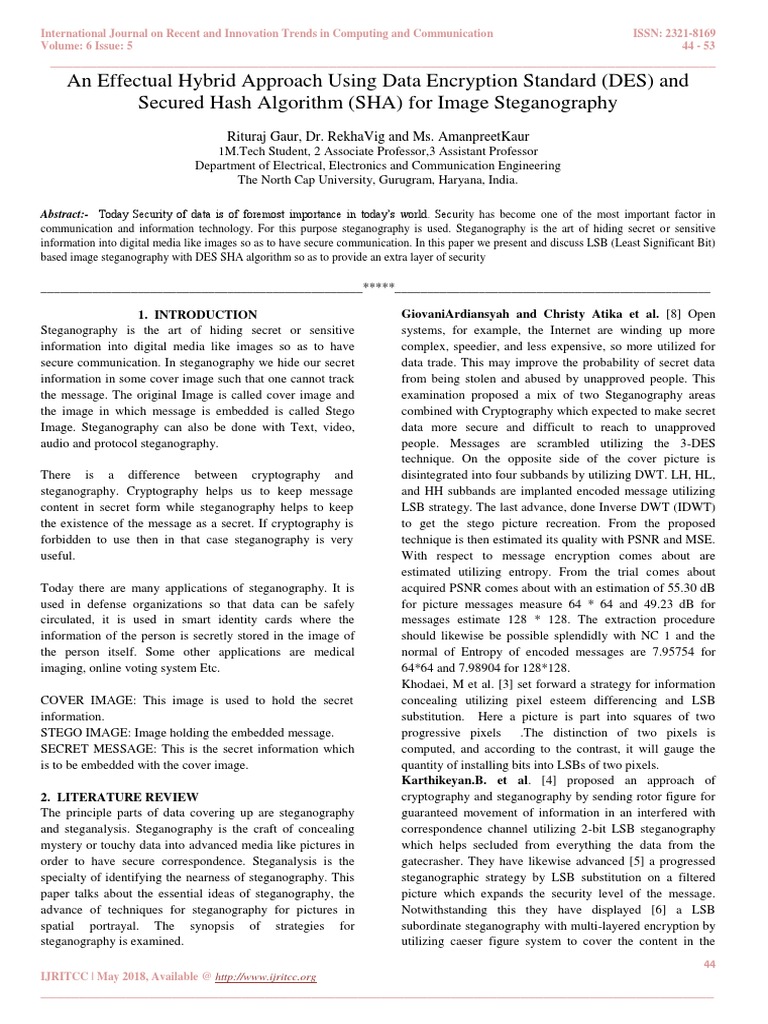 An Effectual Hybrid Approach Using Data Encryption Standard Des And Secured Hash Algorithm