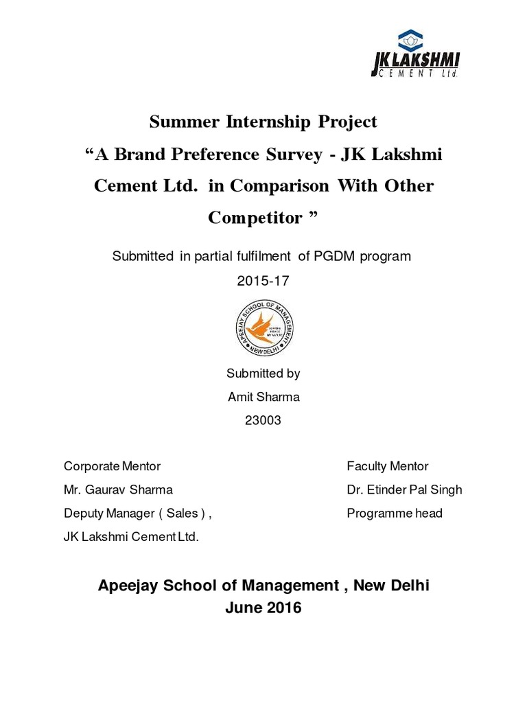 Internship Report | PDF | Survey Methodology | Marketing
