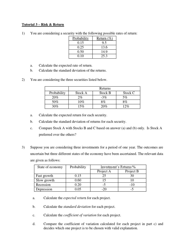 Risk and Return Analysis Tutorial | PDF | Standard Deviation ...