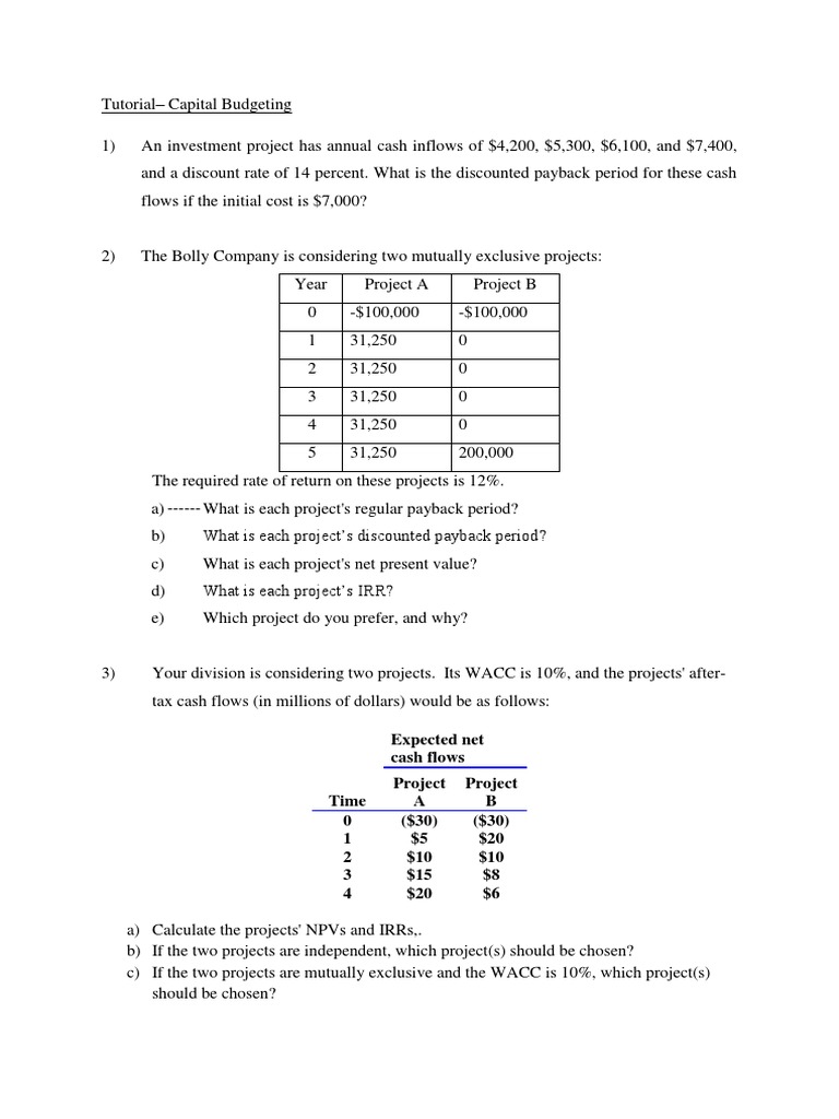 Capital Budgeting Tutorial: Cash Flow Analysis | PDF