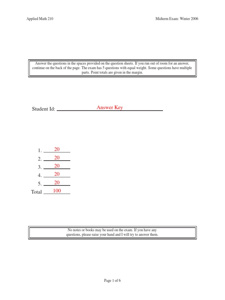 Student Id:: Answer Key | PDF | Students | Teaching Mathematics