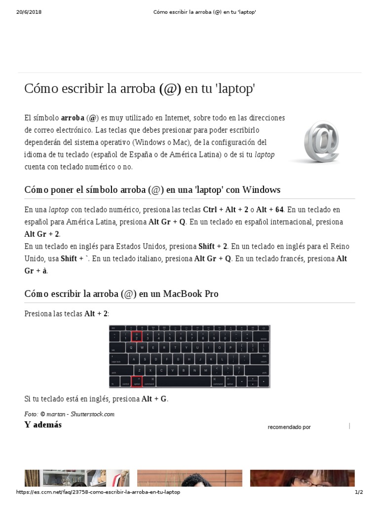 Cómo Escribir La Arroba (@) en Tu 'Laptop' | Teclado | Informática
