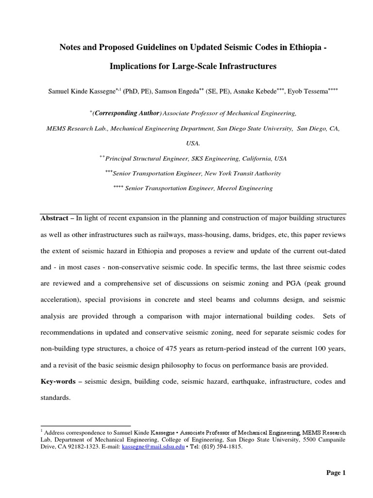 Notes On Updated Seismic Codes in Ethiopia Samuel Kinde Kassegne Et Al ...