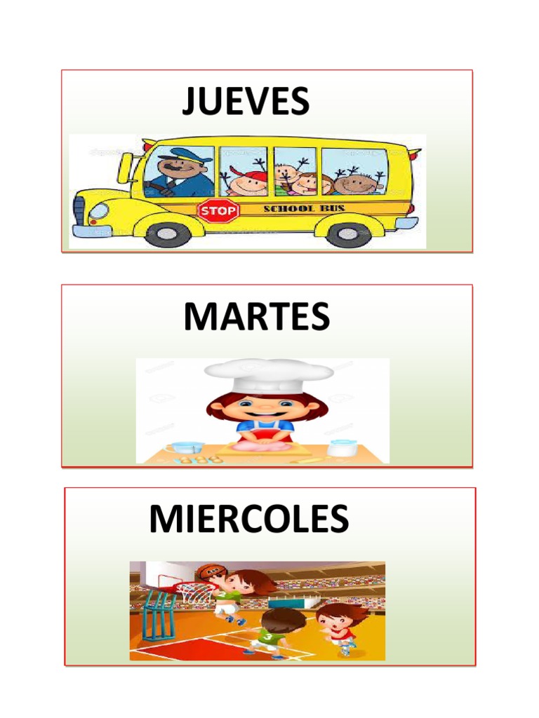 Tarjetas De Los Dias De La Semana Ilustración De Niños Con Tarjetas