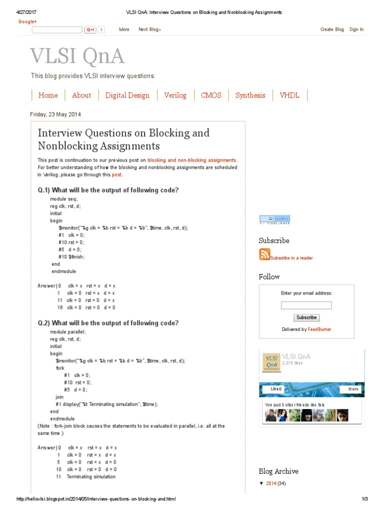 Vlsi Qna Interview Questions On Blocking And Nonblocking Assignments 8303