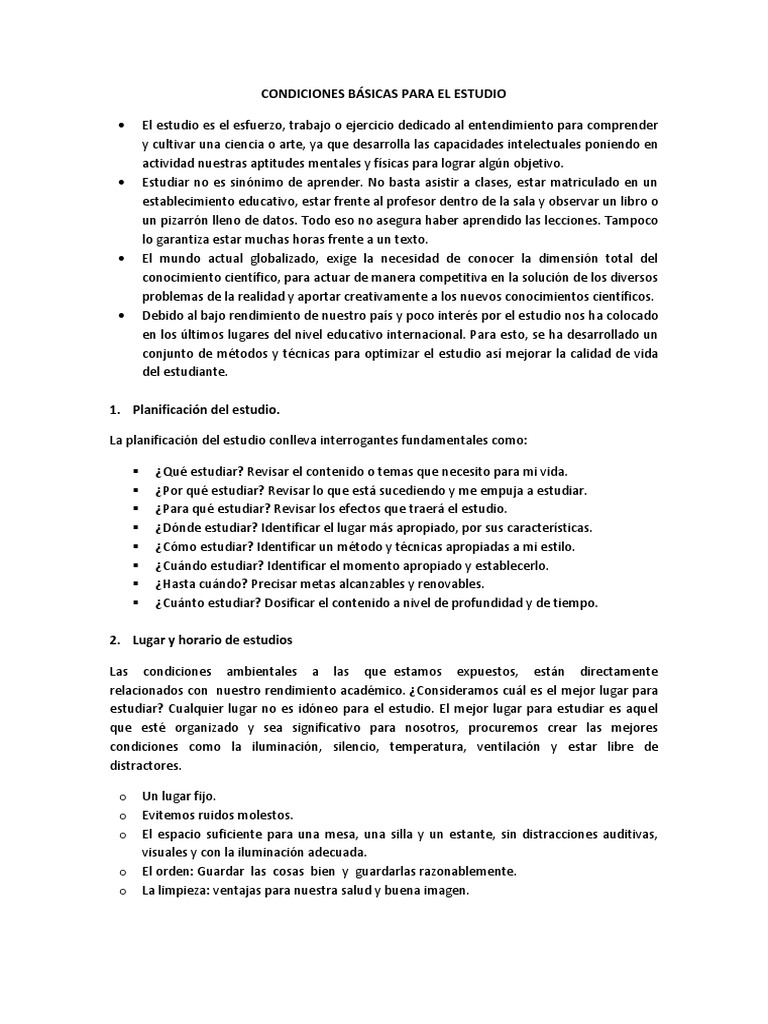 Condiciones Básicas para El Estudio | PDF | Encendiendo | Science
