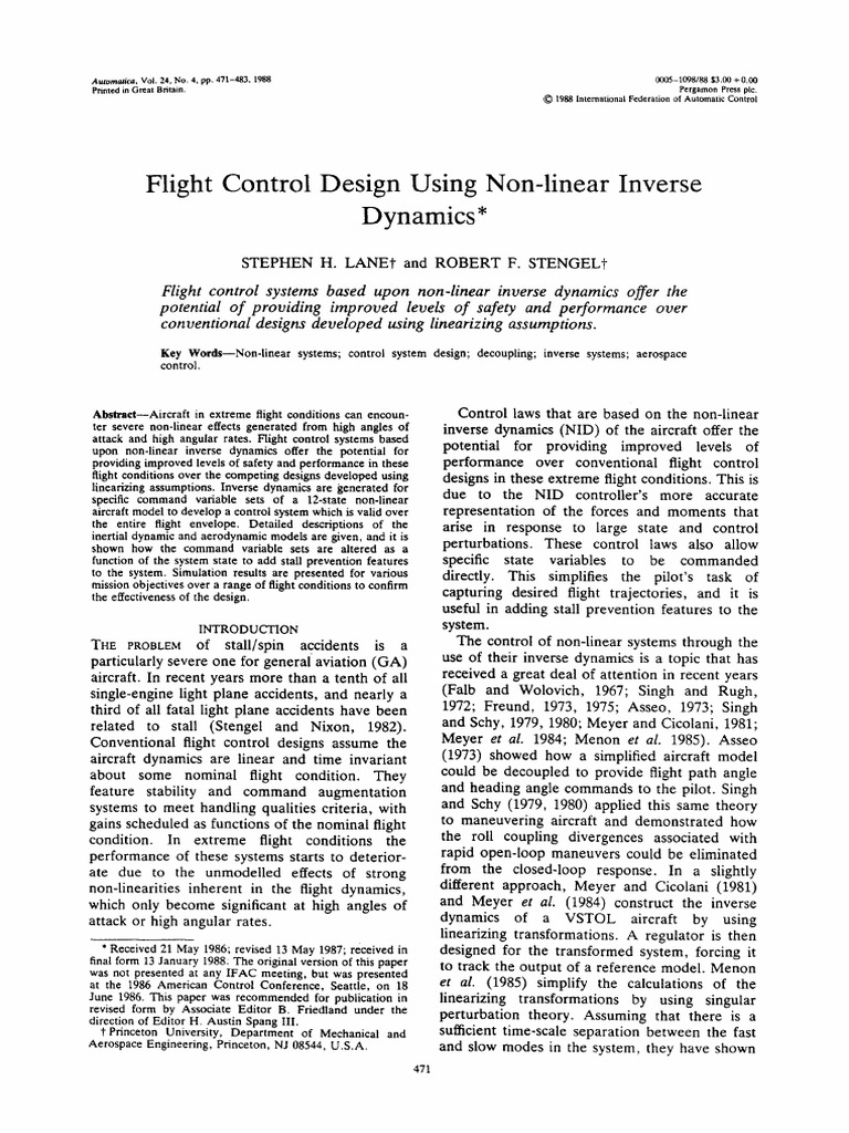 Lane 1988 | PDF | Stall (Fluid Mechanics) | Control Theory
