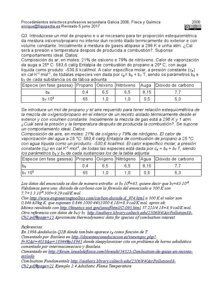 Combustión Propano: Presión y Temperatura | PDF | Combustión | Propano