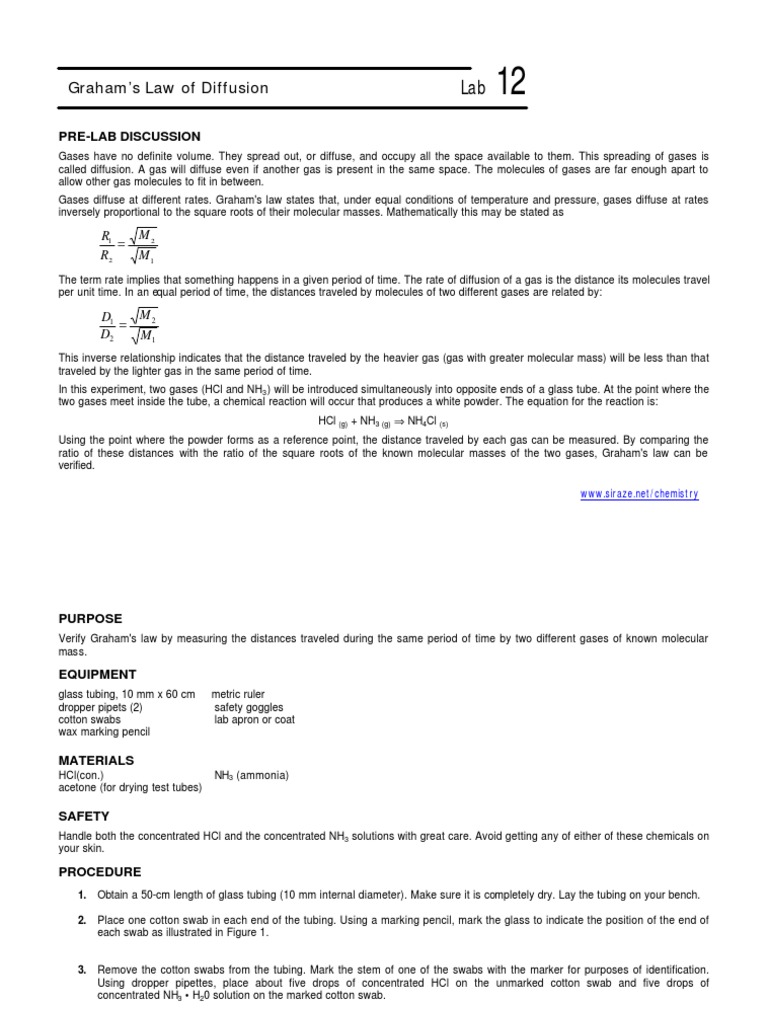 Grahams Law of Diffusion | PDF | Gases | Diffusion