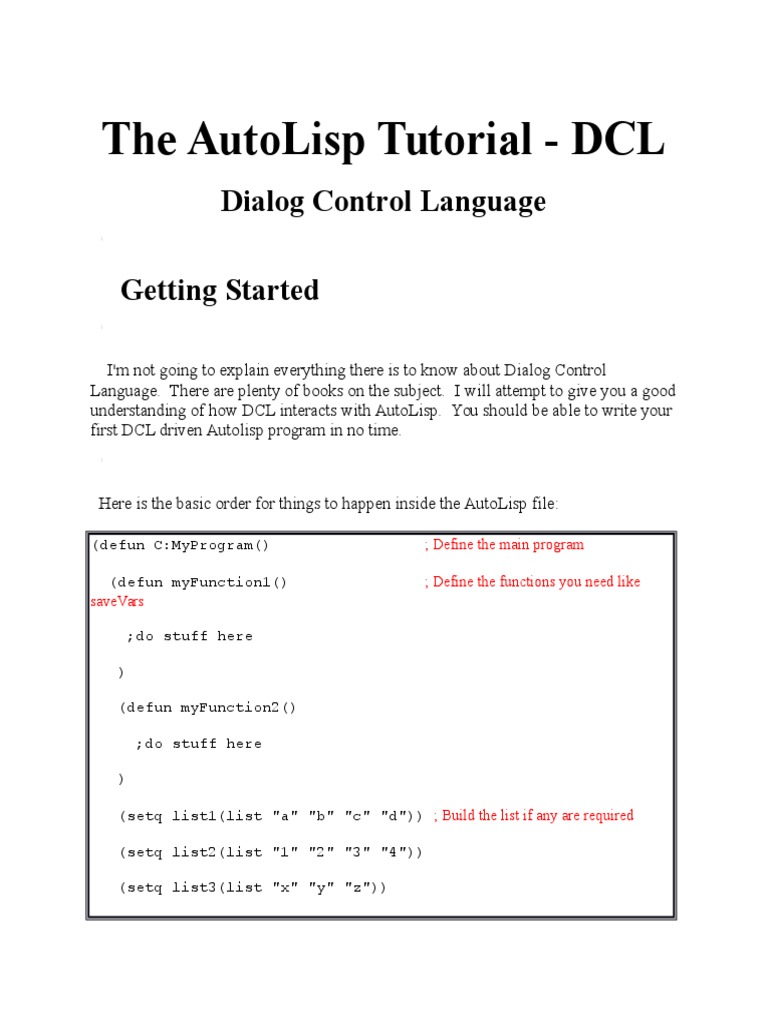 The AutoLisp Tutorial With DCL PDF | PDF | Subroutine | Computer ...