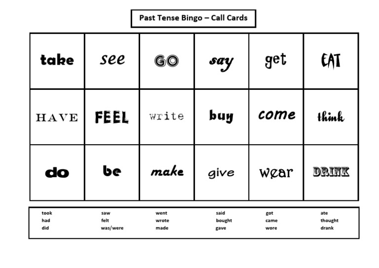 Irregular Past Tense Bingo 1-10-10 | PDF