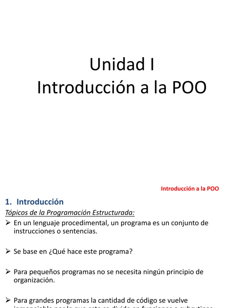 Unidad 1 Introducción A La POO | PDF | Objeto (informática) | Programación orientada a objetos