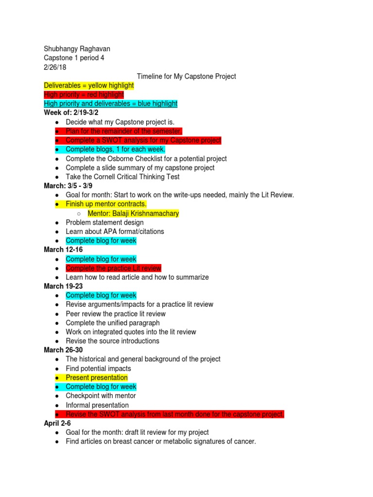 Capstone Project Timeline Guide | PDF | Behavior Modification | Cognition
