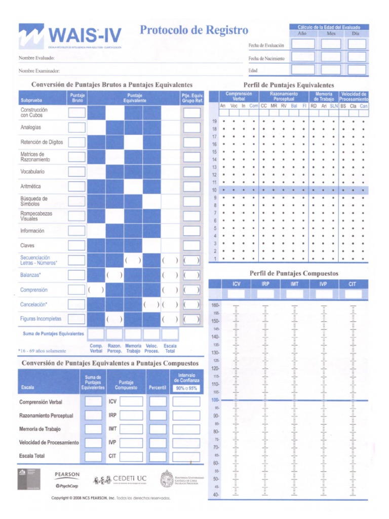 Wais4 - Protocolo Wais - IV | PDF