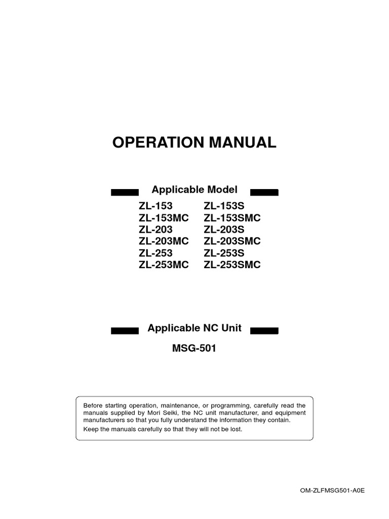 MoriSeikiOperationManualZLMSG501OMZLFMSG501A0EA PDF | PDF | Switch | Numerical Control